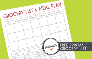 Grocery List and Meal Plan Printable
